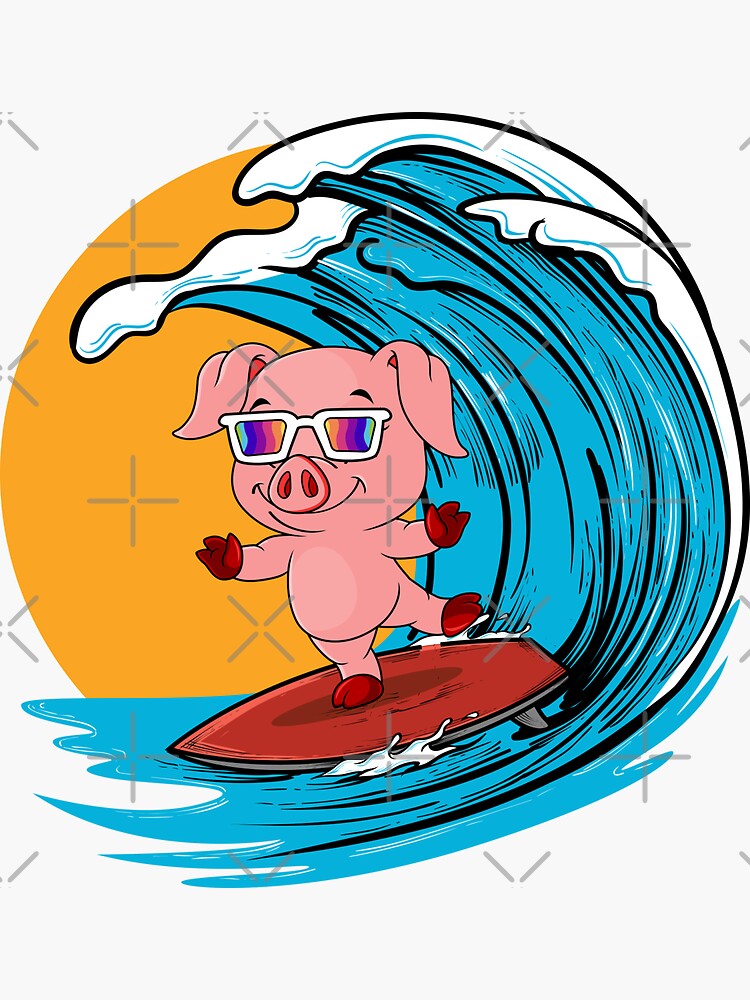 "Surfing Pig – Funny Animal Design" Sticker for Sale by PrintPress ...