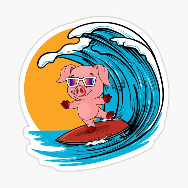"Surfing Pig – Funny Animal Design" Sticker for Sale by PrintPress ...