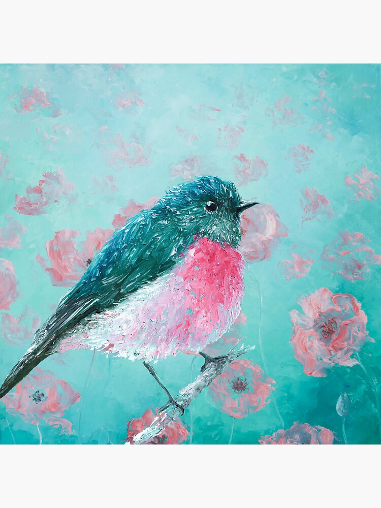 "Rose Robin on poppy background" Sticker by MatsonArtDesign | Redbubble
