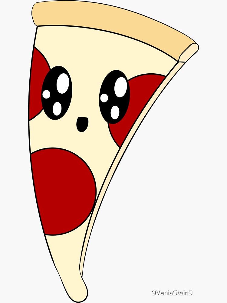"Cute Pepperoni Pizza Slice Sentient Food Kawaii Big Eyes" Sticker by ...