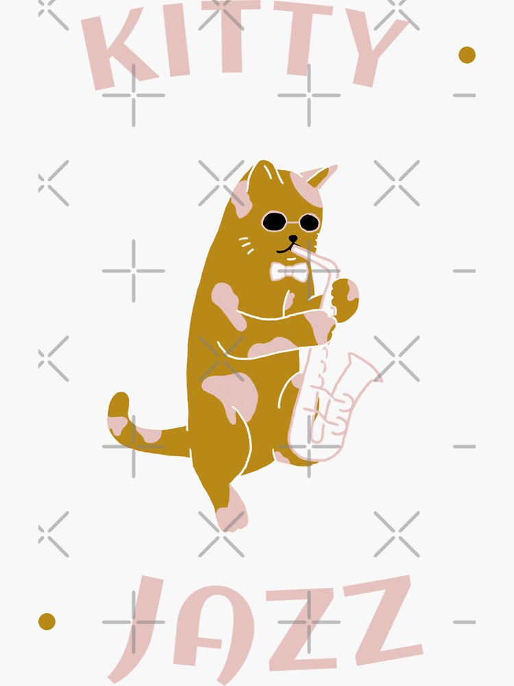 "Jazz and Kittys- Cat Playing Saxophone Musical Instrument" Sticker for ...