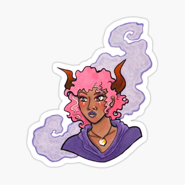 "Minotaur E-Girl (v1 pink hair, purple smoke)" Sticker by AdennFox ...