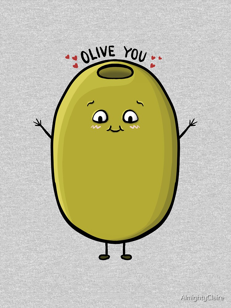 "Olive You, Fun Food Cute Olive Cartoon Pun Digital Illustration" T ...