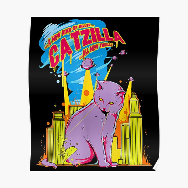 Póster «Dibujos animados Comic Cat The Catzilla Kitten Funny Meme Cat ...