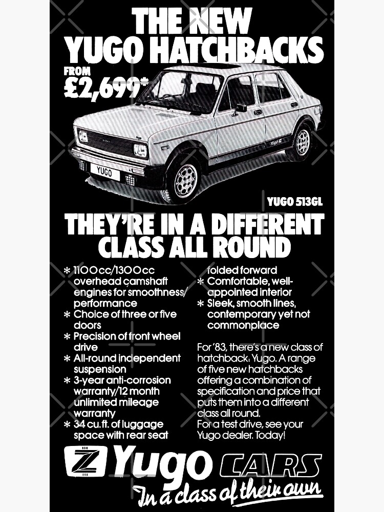 "YUGO CARS ADVERT - YUGO 513GL" Sticker for Sale by ThrowbackM2 | Redbubble
