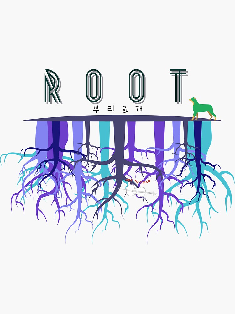 "Root & a dog with Korean letters." Sticker for Sale by Odetocello ...