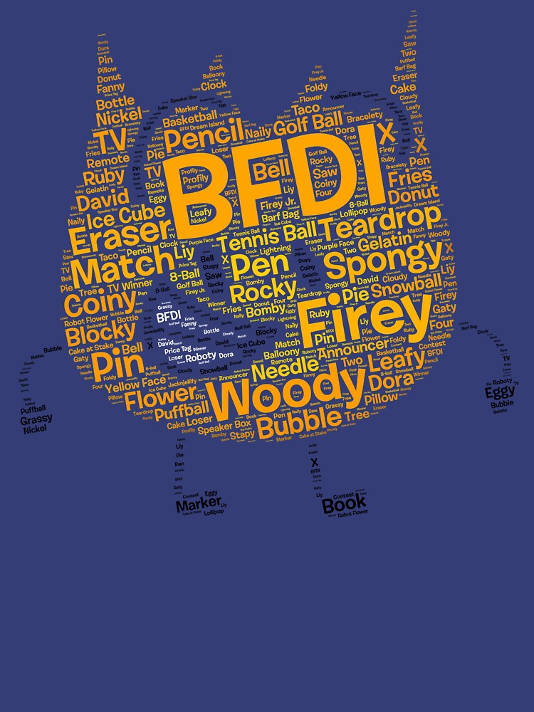 "BFDI Word Cloud Firey Shaped" Essential T-Shirt for Sale by PB&J ...