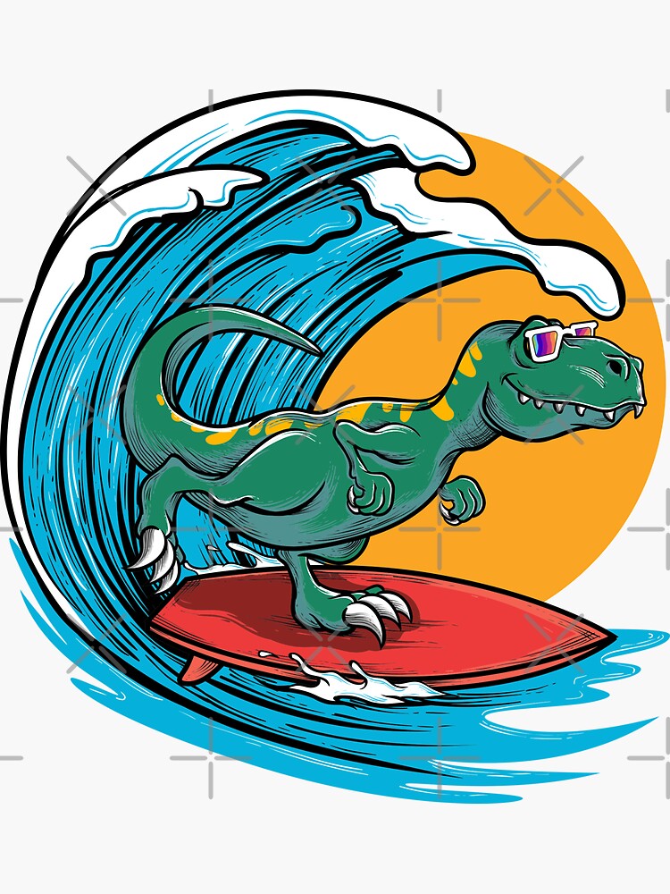 "Surfing T-Rex – Funny Animal Design" Sticker for Sale by PrintPress ...