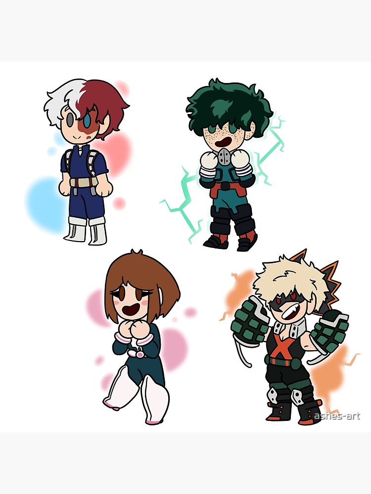 "MHA Shouto, Deku, Uravity, and DynaMight Chibi Illustrations" Poster ...