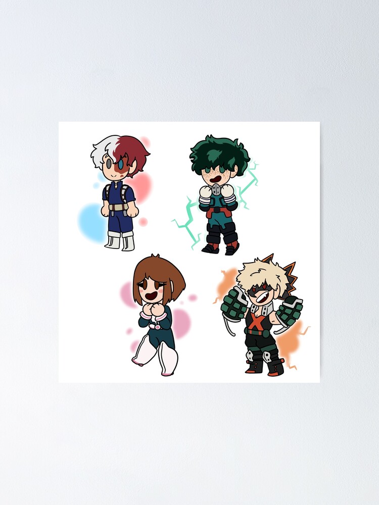 "MHA Shouto, Deku, Uravity, and DynaMight Chibi Illustrations" Poster ...