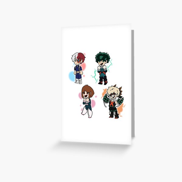 "MHA Shouto, Deku, Uravity, and DynaMight Chibi Illustrations" Greeting ...