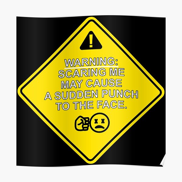 "WARNING SCARING ME MAY CAUSE A SUDDEN PUNCH TO THE FACE." Poster by ...