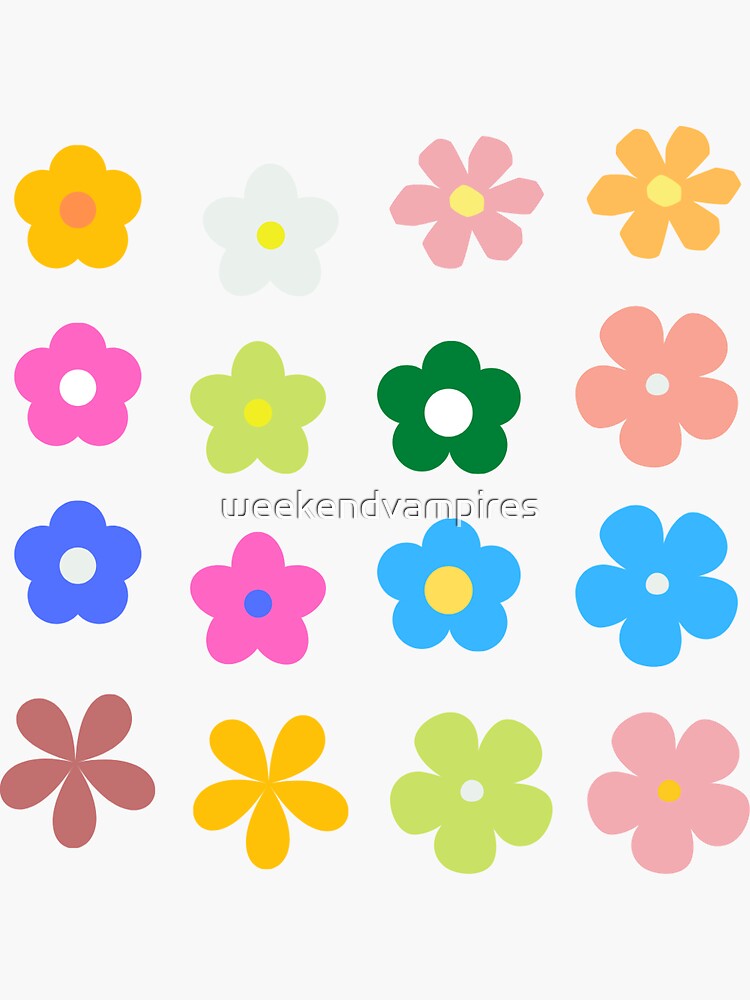 "Assorted Colour Flower Stickers" Sticker for Sale by weekendvampires ...