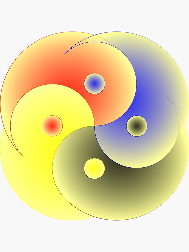 "four color yin yang fold" Sticker for Sale by ActonBennettart | Redbubble