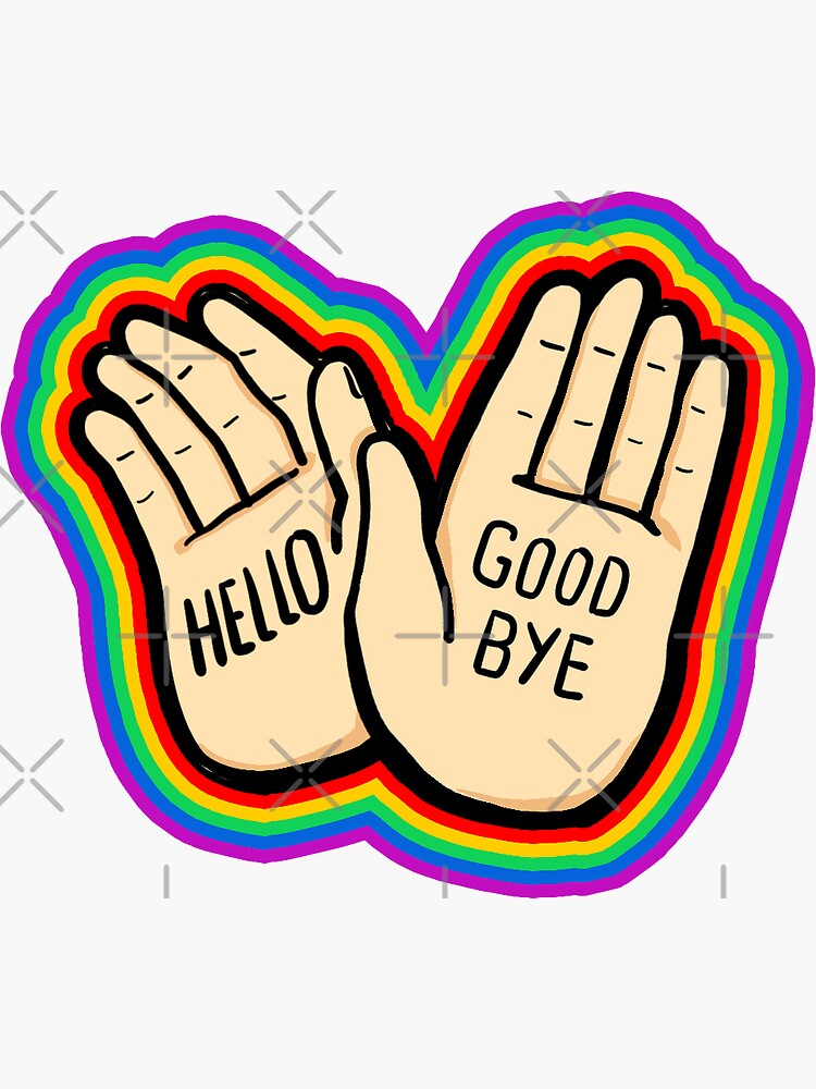 "Rainbow Hello Goodbye Klaus" Sticker for Sale by MakeMoreArt | Redbubble
