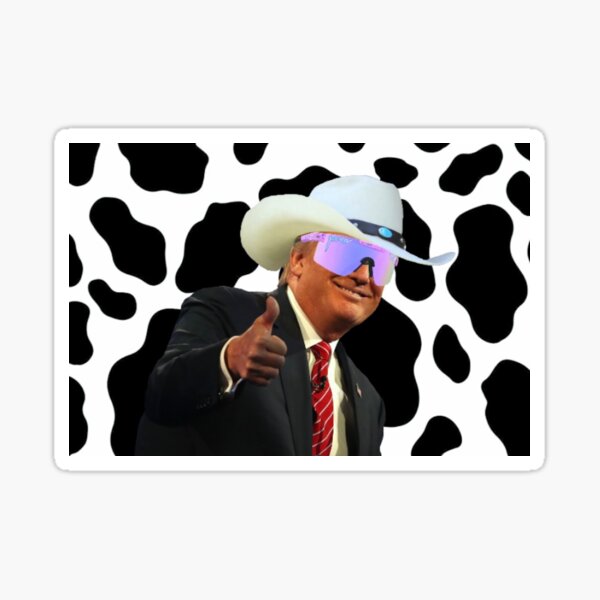 "TRUMP MERCH COW PRINT COWBOY HAT" Sticker for Sale by thekyliehope ...