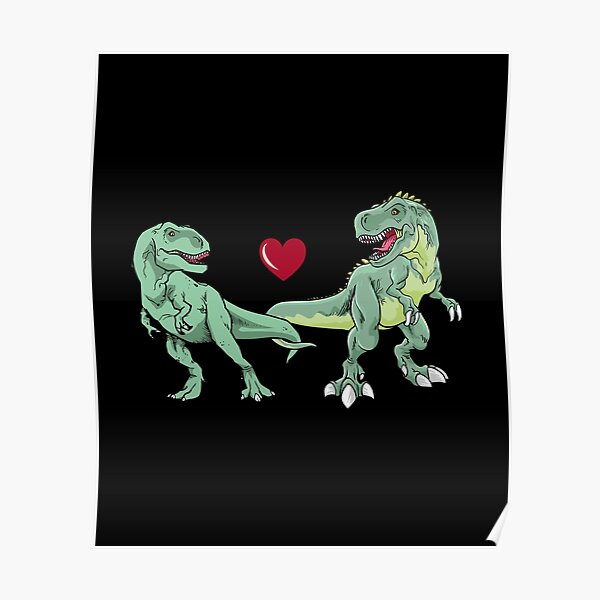 "Double T-Rex Love – Cute Dinosaur Love Heart" Poster by PrintPress ...