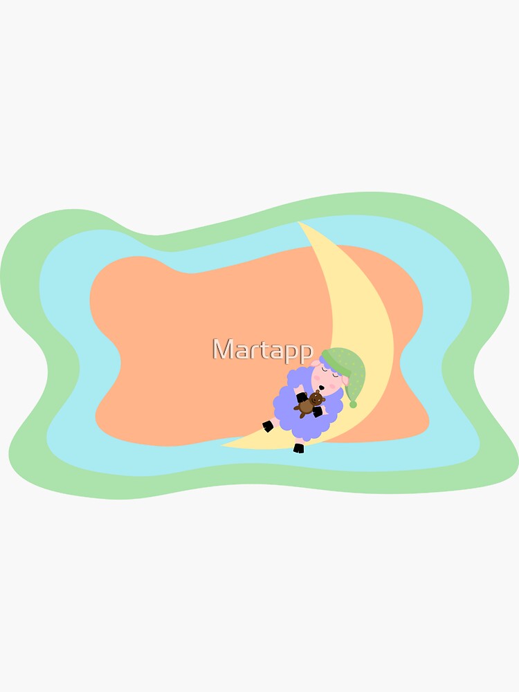 "Lilac sheep sleeping on the Moon with teddy bear and colorful ...