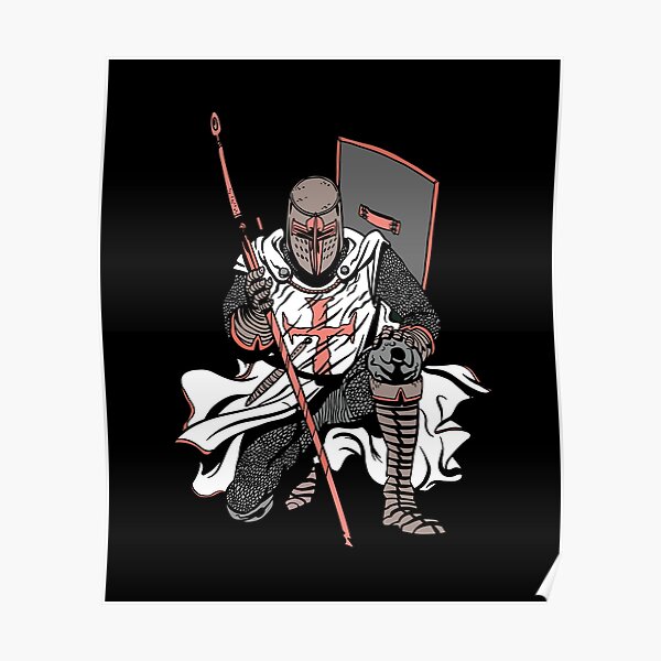 Knight Templar Crusader American Flag Crusader Warrior Cross Poster