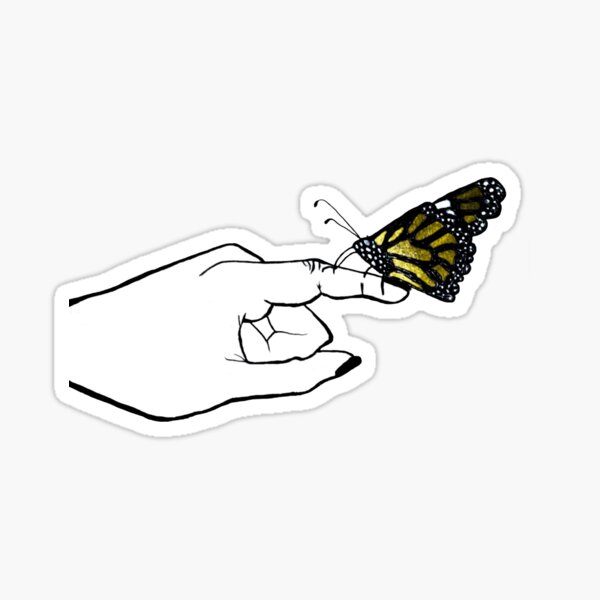 "Butterfly on hand outline" Sticker for Sale by designedbykt | Redbubble
