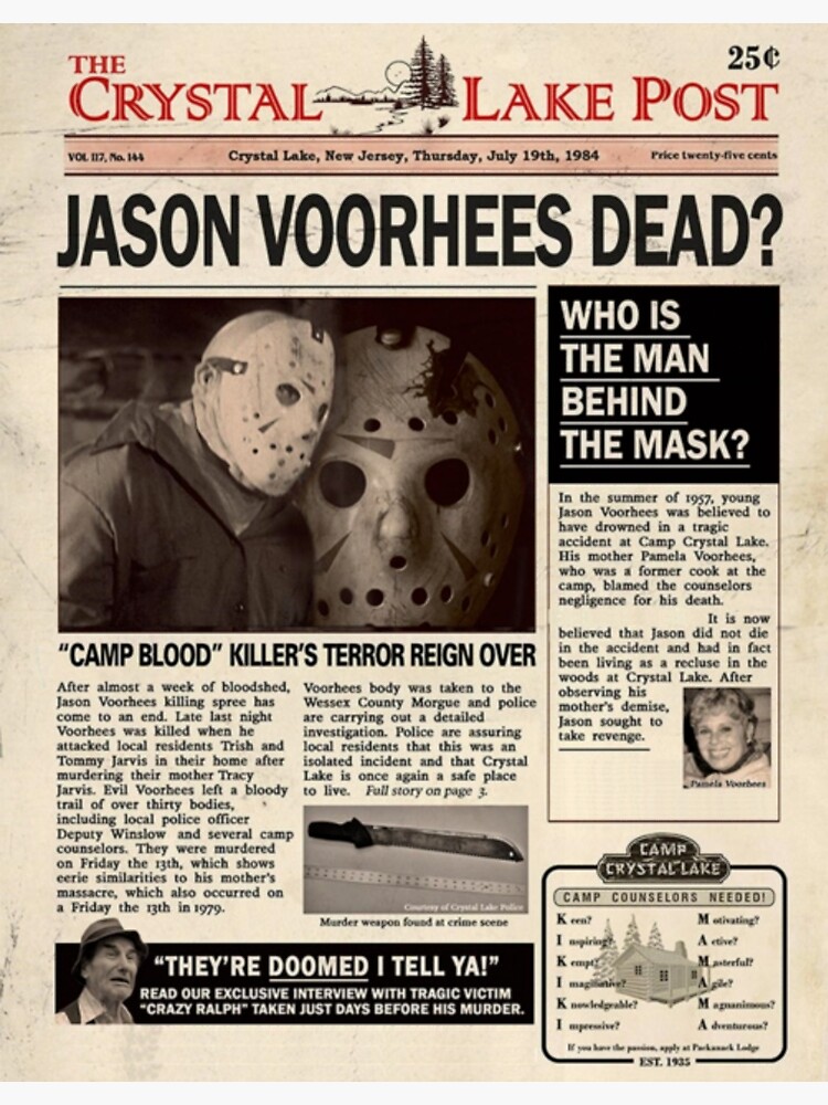 "Friday the 13th Jason news article horror movie merch" Poster for Sale ...