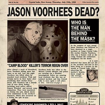 "Friday the 13th Jason news article horror movie merch" Photographic ...