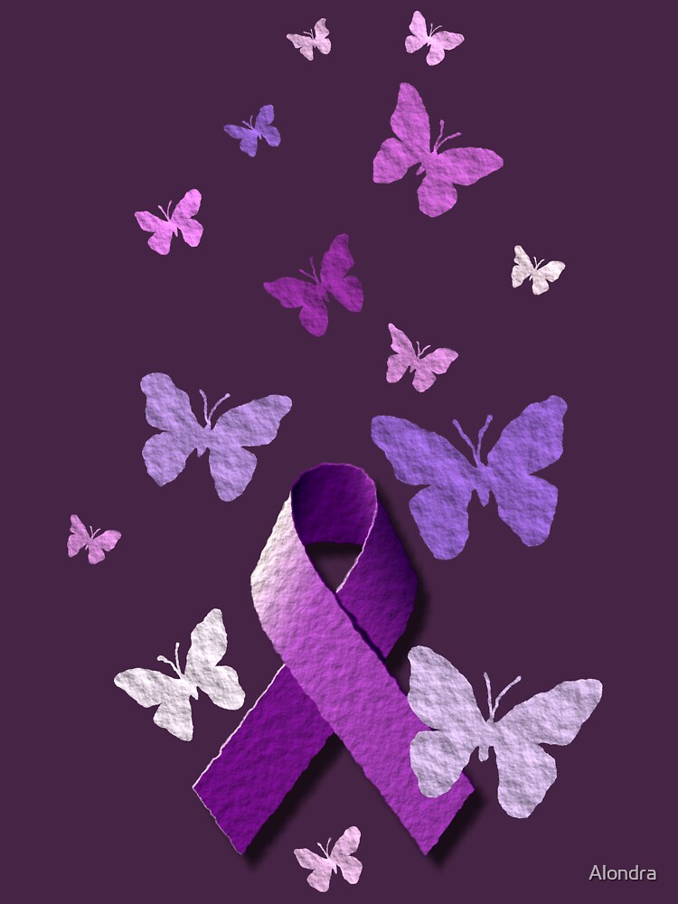 "Purple Awareness Ribbon with Butterflies " T-shirt by Alondra | Redbubble