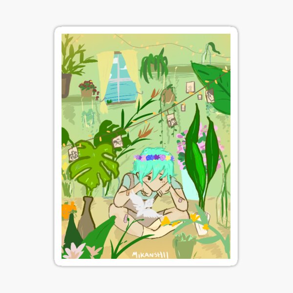 "Basil Omori with plants" Sticker for Sale by Mikanshiishop | Redbubble