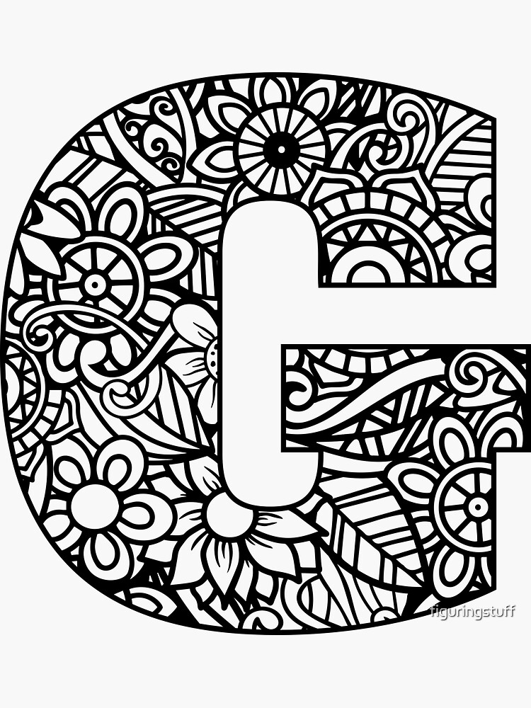 "Letter G Black and White Mandala Initial Monogram" Sticker for Sale by ...