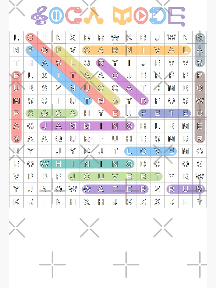 "Soca Music Culture Word Search Puzzle | White Print" Photographic ...