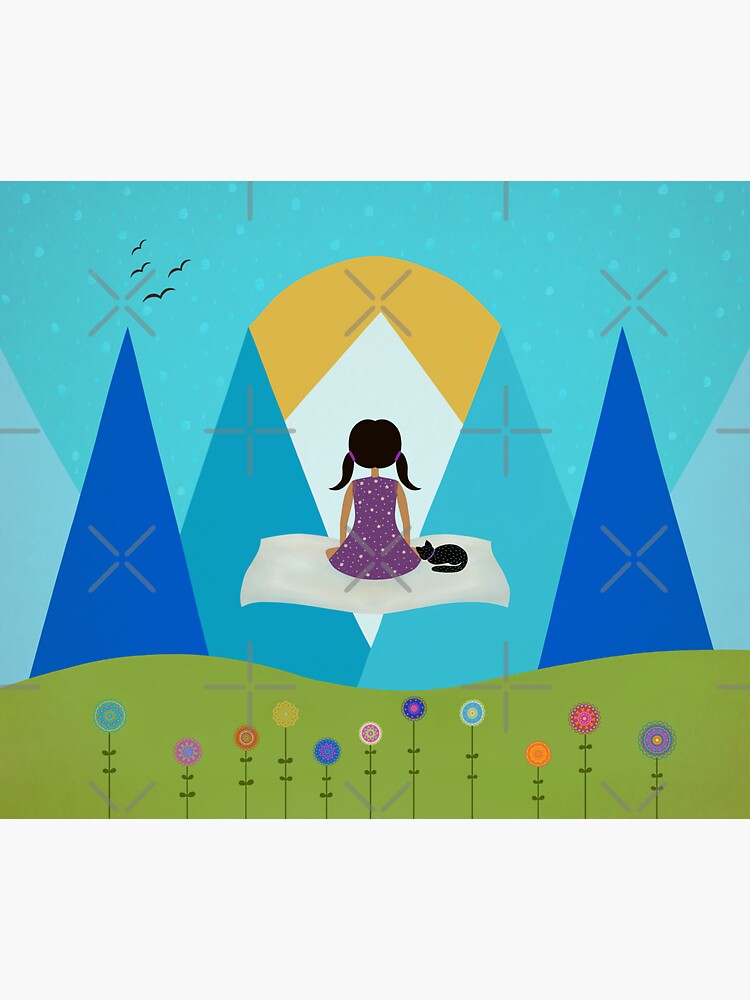 "Girl and Black Cat - Magic Carpet" Sticker for Sale by cristinadesign ...