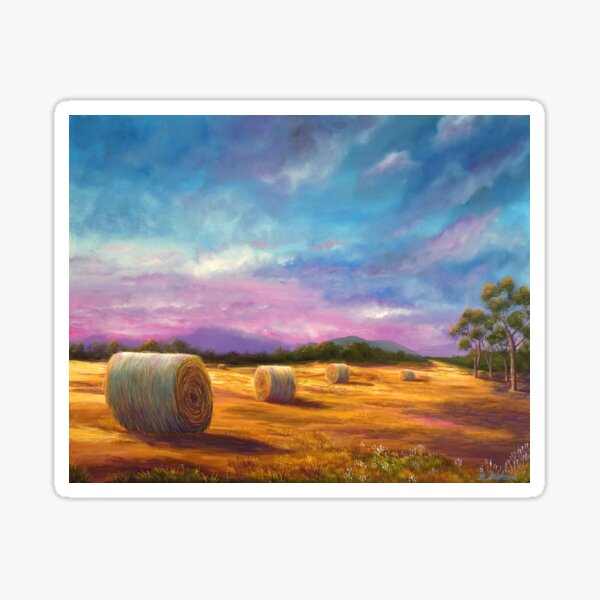 "Hay bales at dusk" Sticker for Sale by eeviecuddles | Redbubble