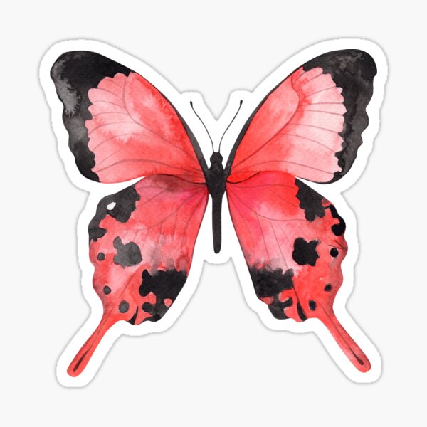 "Red Butterfly Sticker" Sticker for Sale by AquarelDesigns | Redbubble