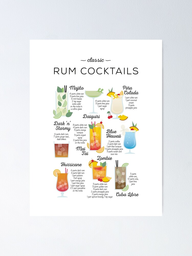 "Classic Rum Cocktails" Poster for Sale by pennyandhorse | Redbubble