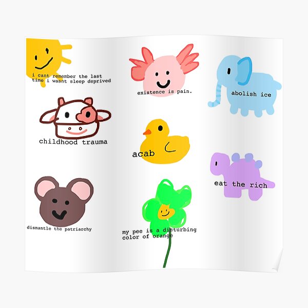 "Gen Z Animal Doodles Sticker Pack" Poster for Sale by inbythin | Redbubble