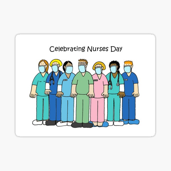 "National Nurses Day May 6th Cartoon Group" Sticker by KateTaylor ...