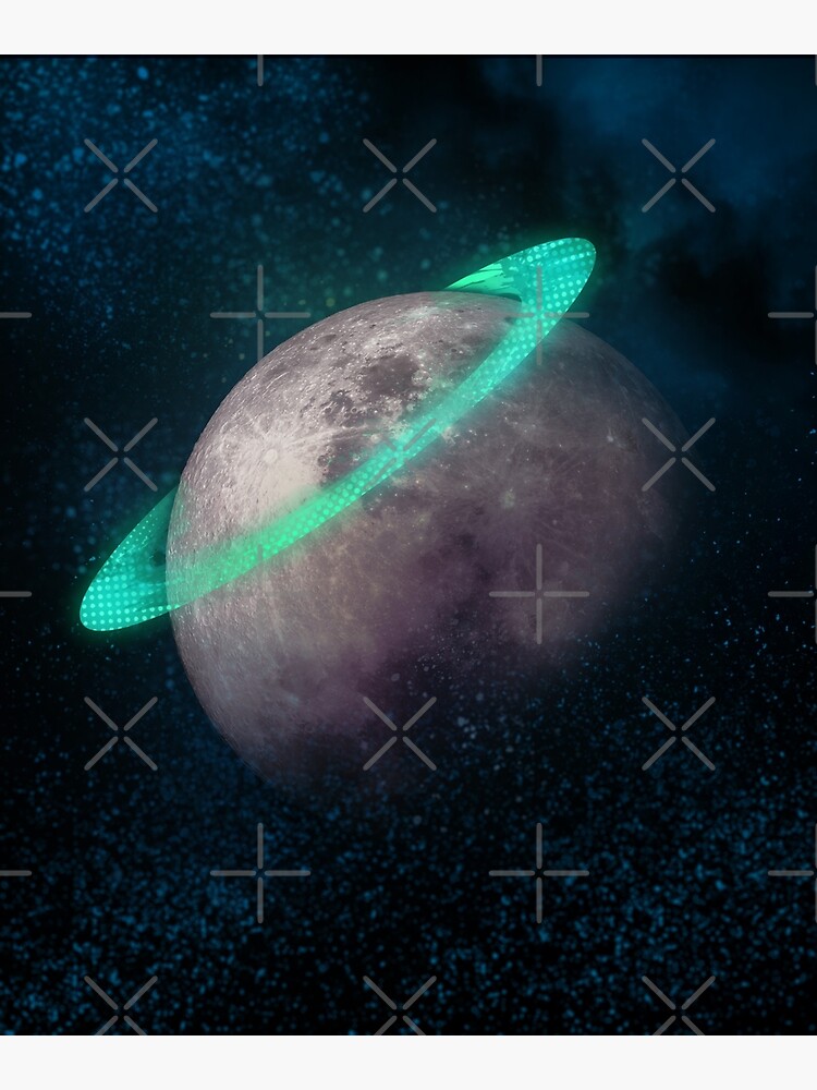 "Neon Blue Green Earth Full Moon Star Outer Space Universe Glowing ...