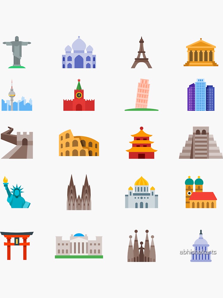 "Wonders of the world buildings icons package" Sticker for Sale by ...