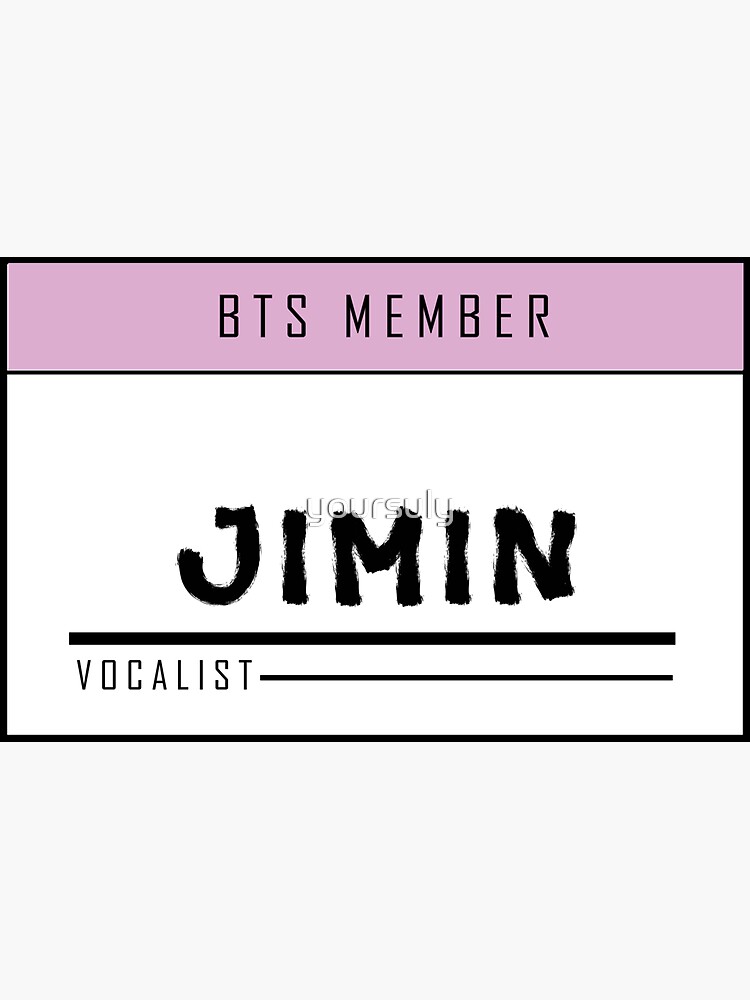 "BTS MEMBER NAMETAG JIMIN" Sticker by yoursuly | Redbubble