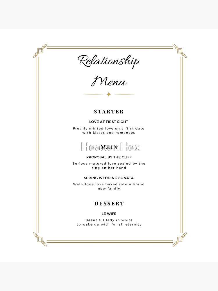 "His Relationship Menu" Poster by HeaxenHex | Redbubble