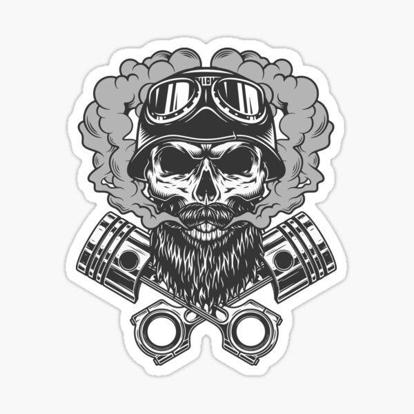 "Bearded mustached biker Skull" Sticker for Sale by GlobalWardrobe ...