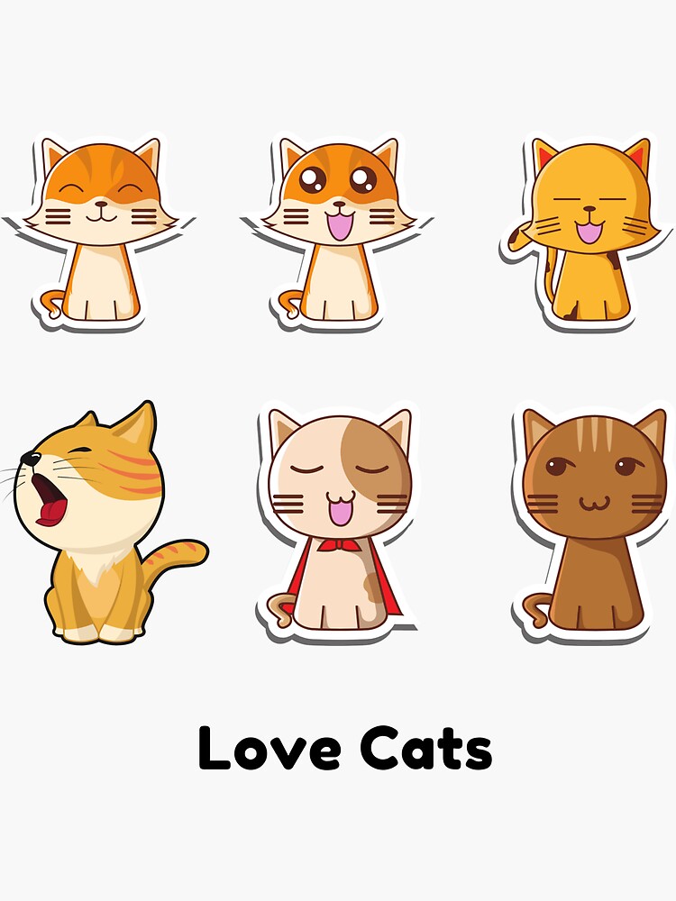 "Cartoon cat stickers. Pack of 6." Sticker for Sale by Tee702 | Redbubble