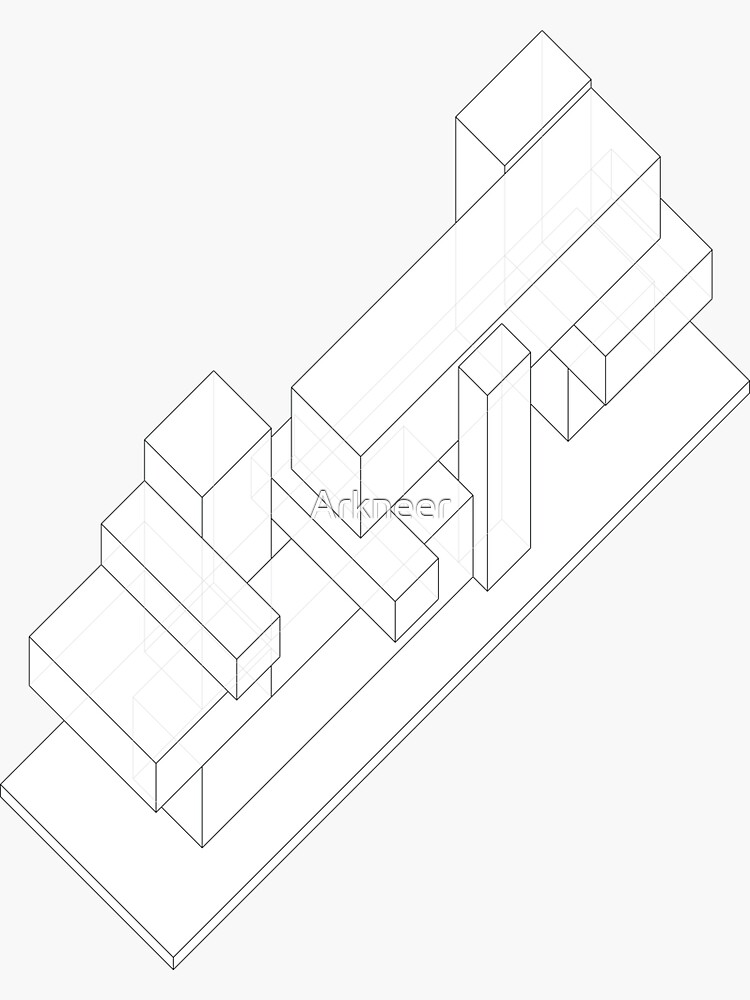 "Wireframe Axonometric Drawing" Sticker by Arkneer | Redbubble