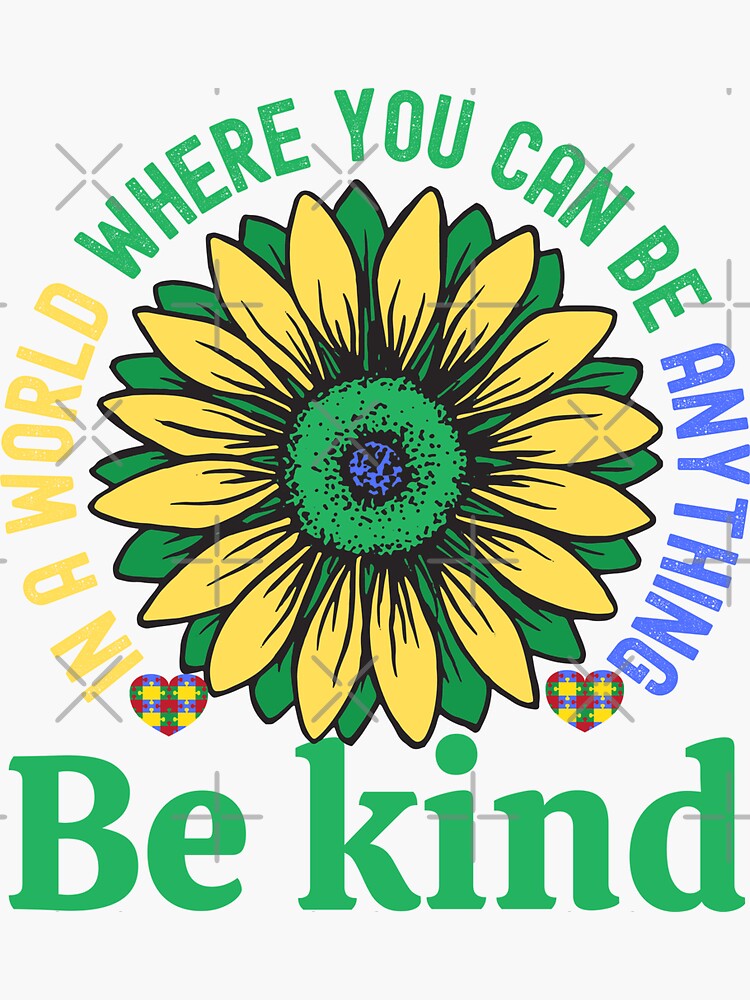 "Autism Awareness Kindness Sunflower Heart Puzzle Pieces Gift" Sticker ...