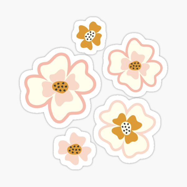 "Cute simple hand drawn flowers pattern in pink background" Sticker for ...
