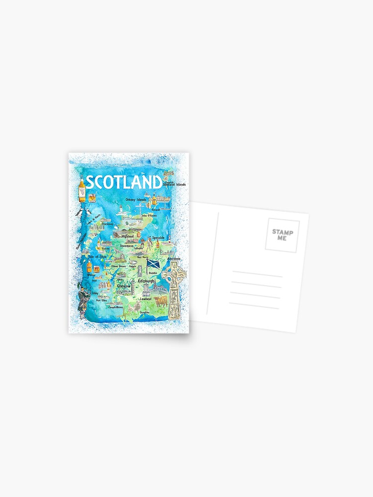 "Scotland Illustrated Map with Landmarks and Highlights " Postcard for ...