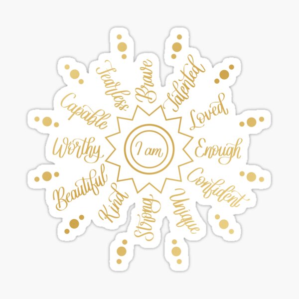 "I am Positive Self Affirmations in Gold Foil Gradient" Sticker for ...