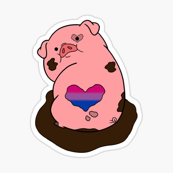 "Bi Pride Pig w/ Heart birthmark in mud" Sticker for Sale by Looktothe ...