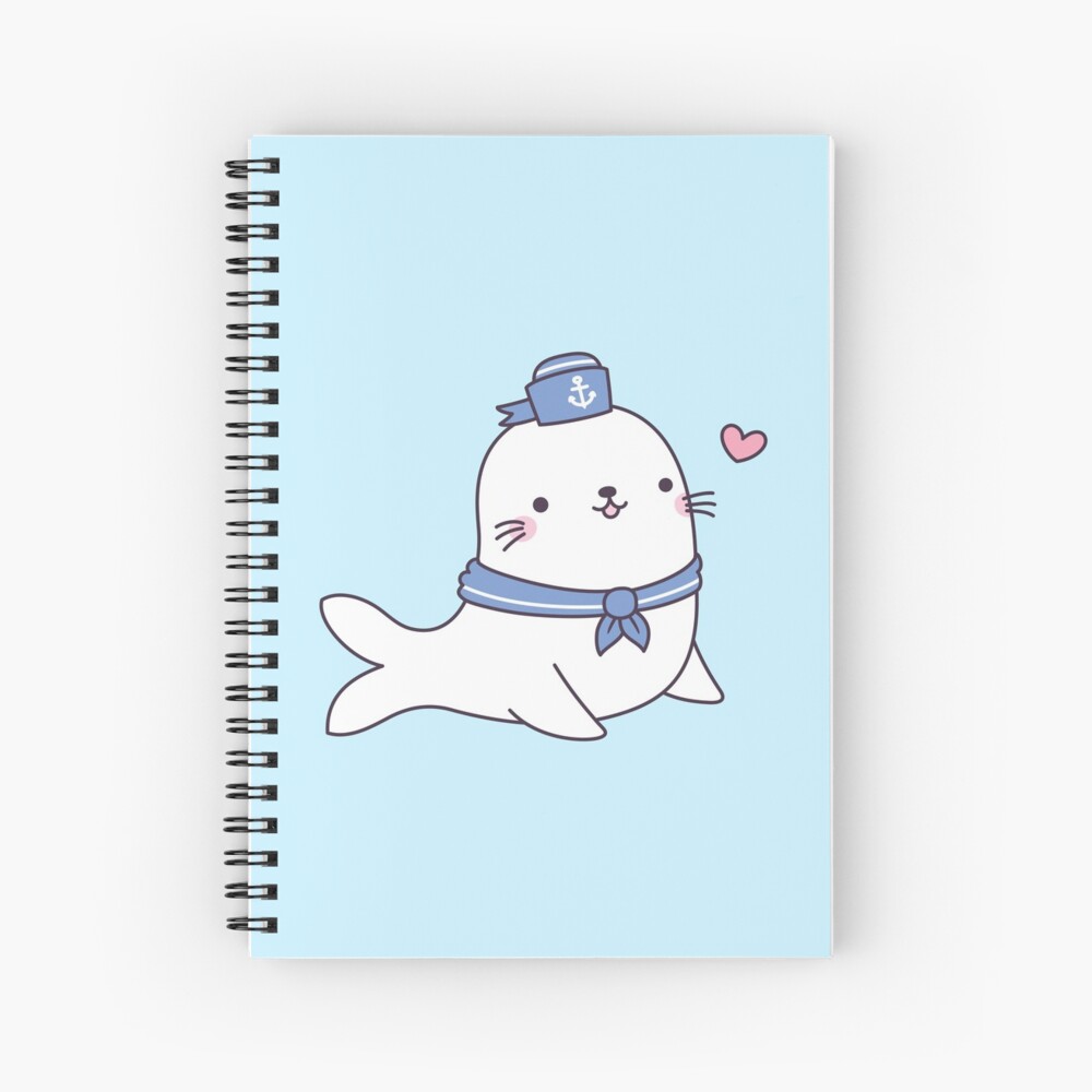 "Cute White Seal Sailor Crew" Spiral Notebook for Sale by rustydoodle ...