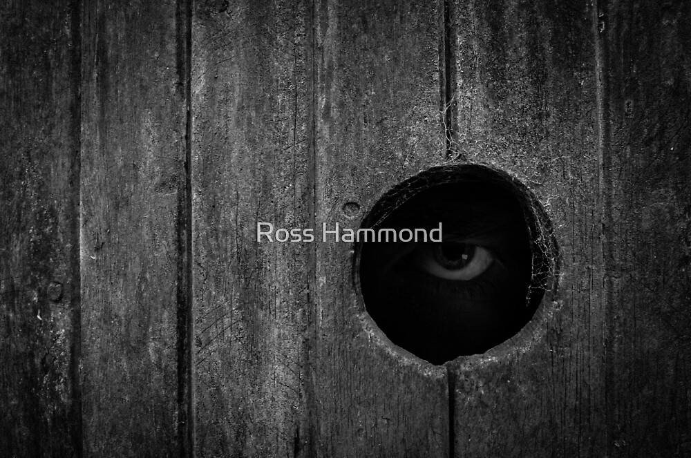 "Scary Eye Looking Through Hole In Wood" by Ross Hammond | Redbubble